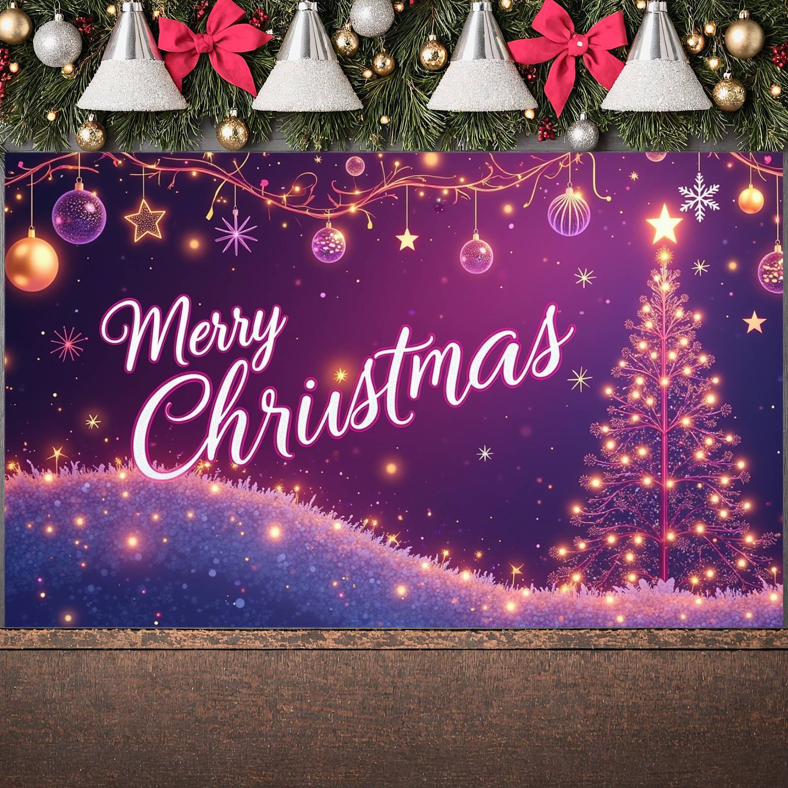 Neon Light Merry Christmas Banner Colorful Ornaments Christmas Display ...