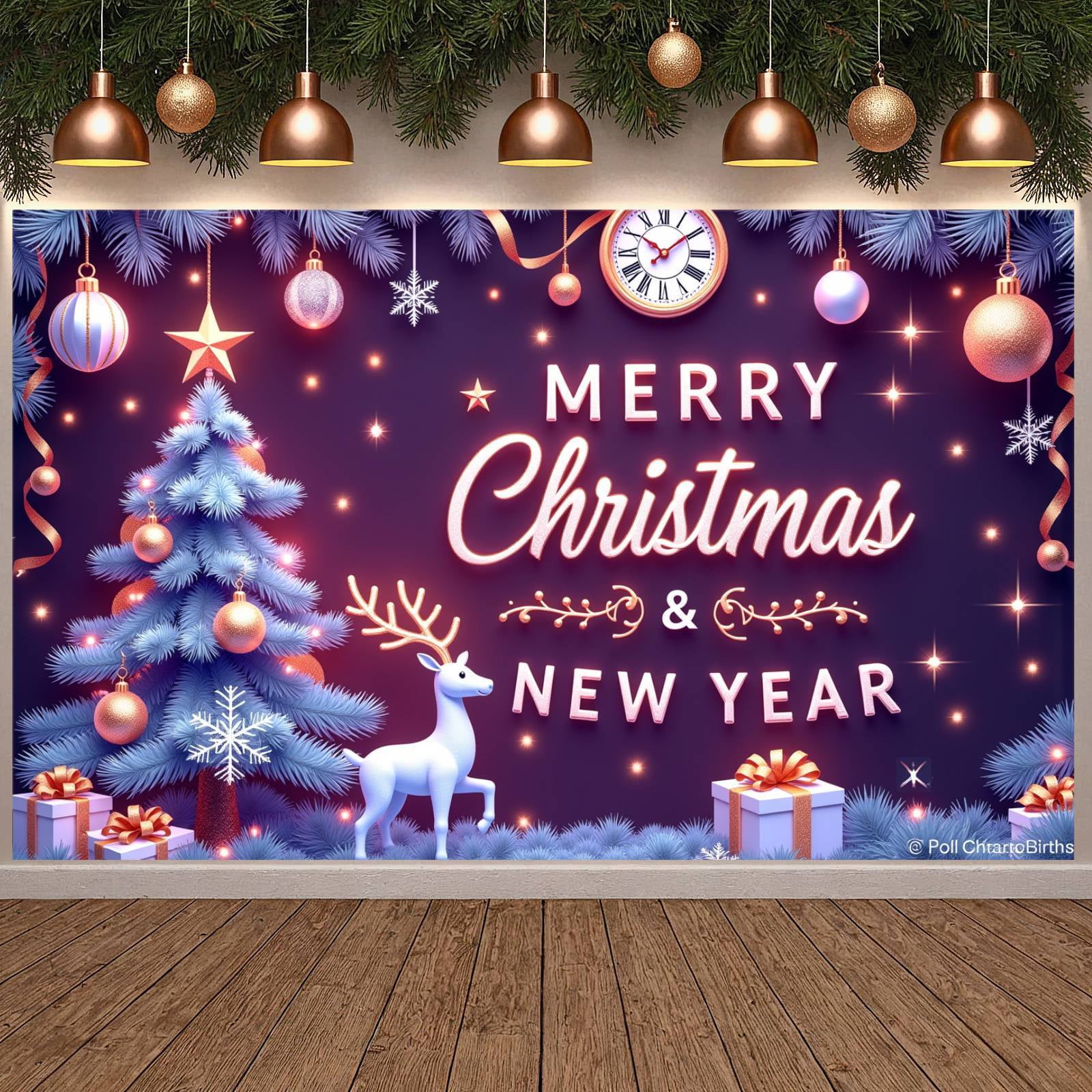 Neon Light Merry Christmas Banner Colorful Ornaments Christmas Display ...