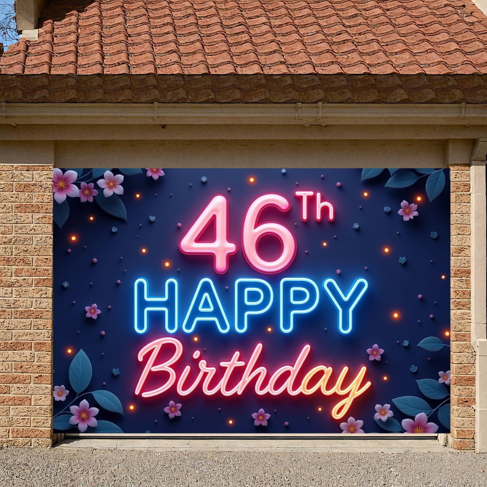 Neon Light Theme Banner Floral Decoration 46th Birthday Display ...