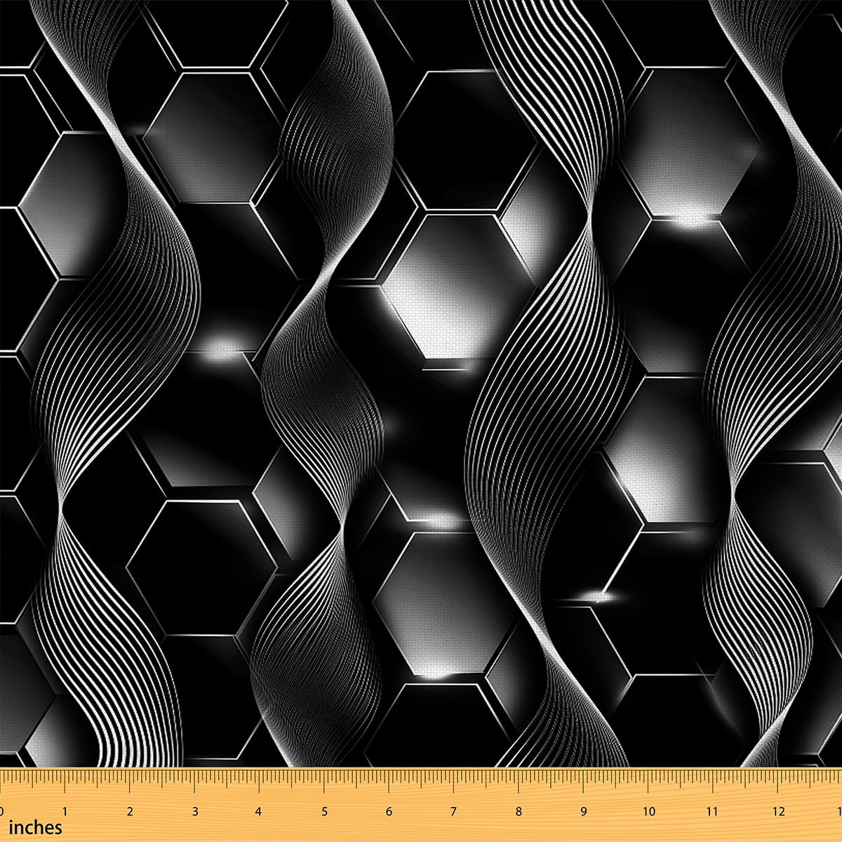 Neon Lights Fabric By The Yard,Glowing Hexagonal Upholstery Fabric ...