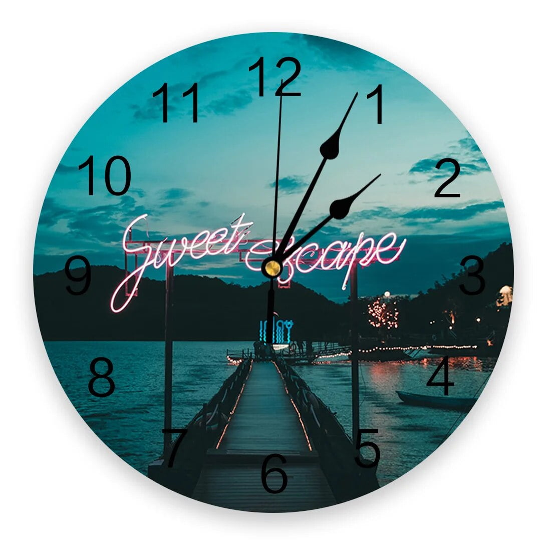 Neon Lights Night Wall Clocks Brief Design Silent Home Cafe Office Wall ...