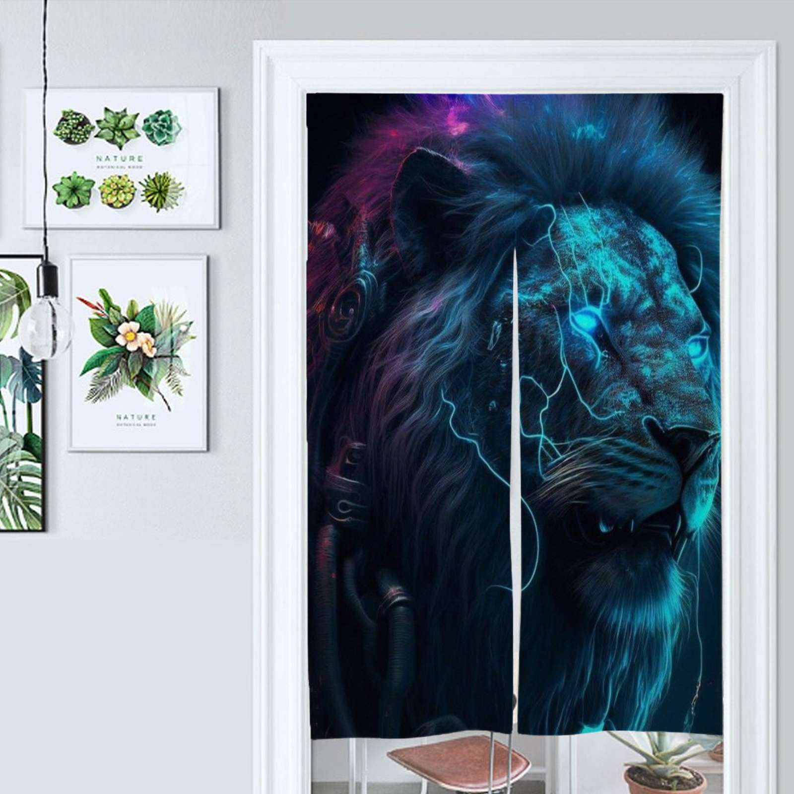 Neon Lion Portrait Door Curtain Nordic Living Room DoorCurtain Porch Partition Curtain Kitchen ...