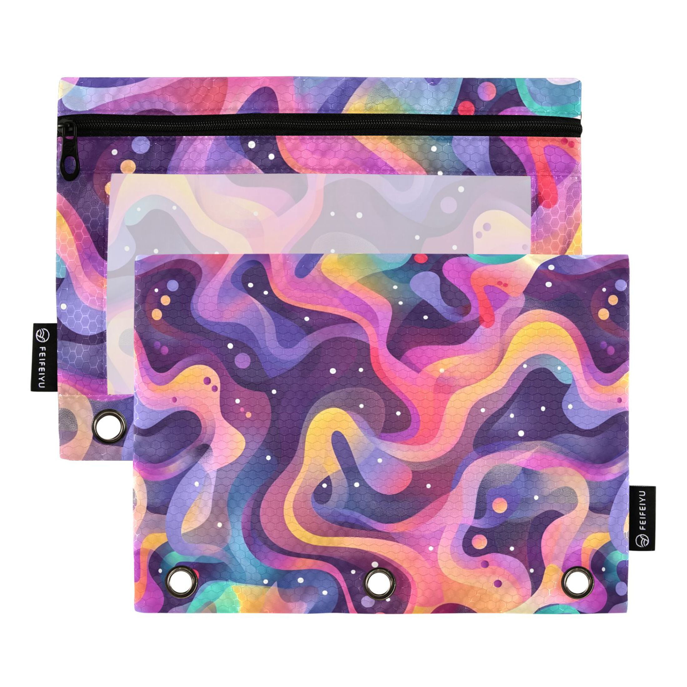 Neon Liquid Wave 2 Pack Pencil Pouch for 3 Ring Binder Smooth Zipper ...