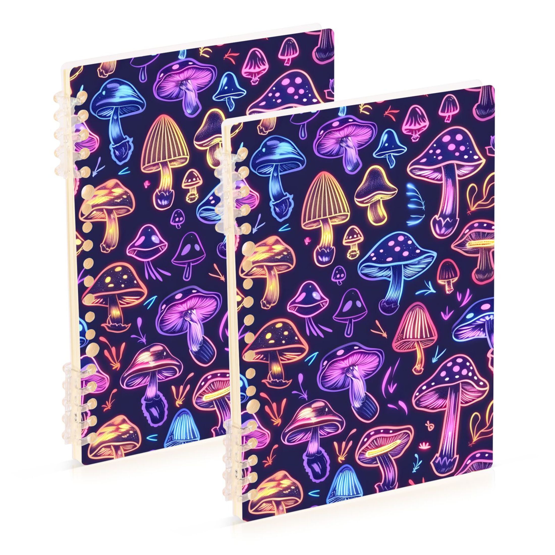 Neon Little Mushrooms 2 Pcs Spiral Notebooks 60 Sheets 120 Pages A5 ...