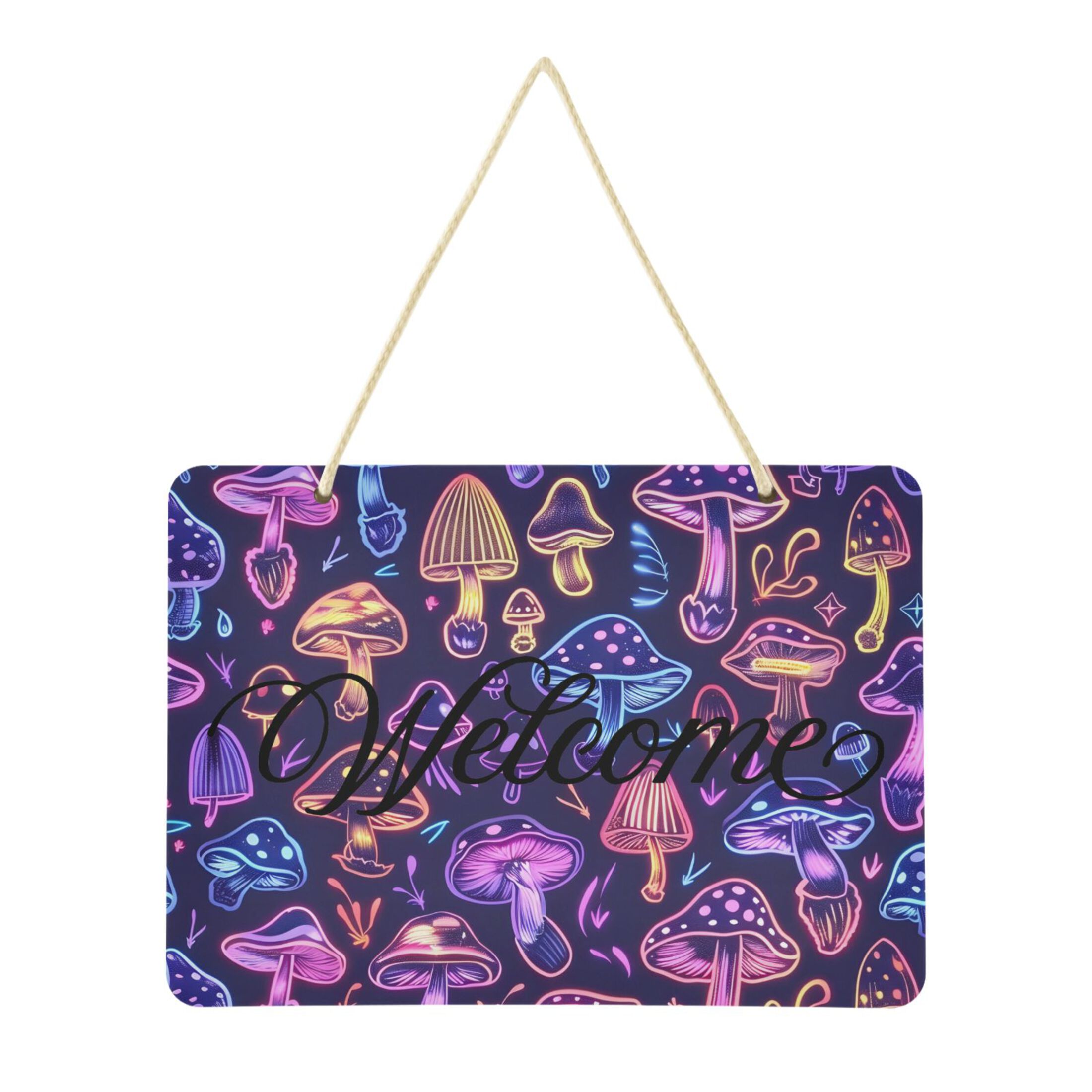 Neon Little Mushrooms Welcome Sign Front Door PVC 14x10 inch Hanger ...