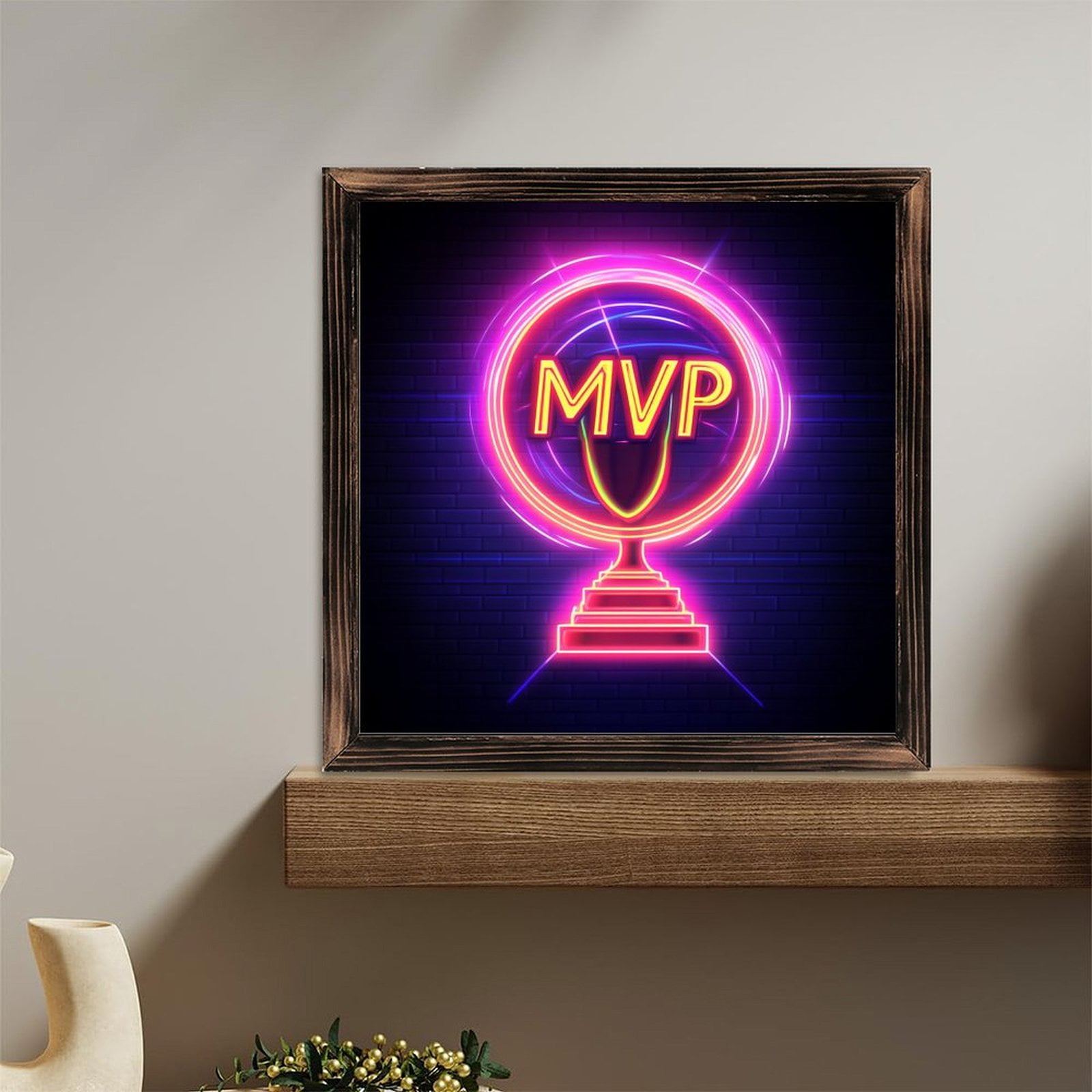 Neon MVP Trophy Sign Wooden Sign Wall Plaque - Vintage Art Decoration ...