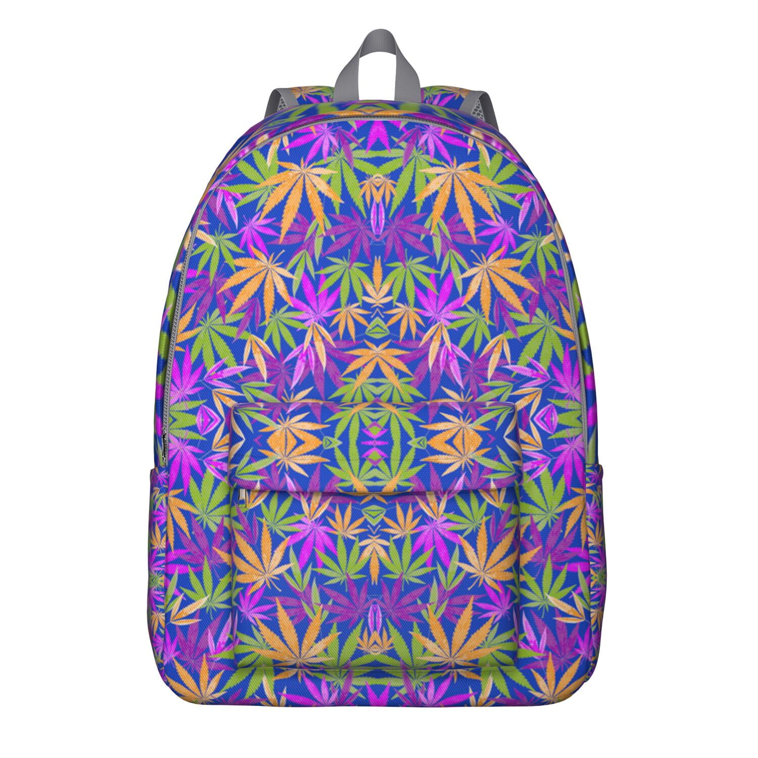 Neon Marijuana Leaf Backpack, Weed Leaf School Bag with Tie Dye Cannabis Leaf Design, Colorful ...