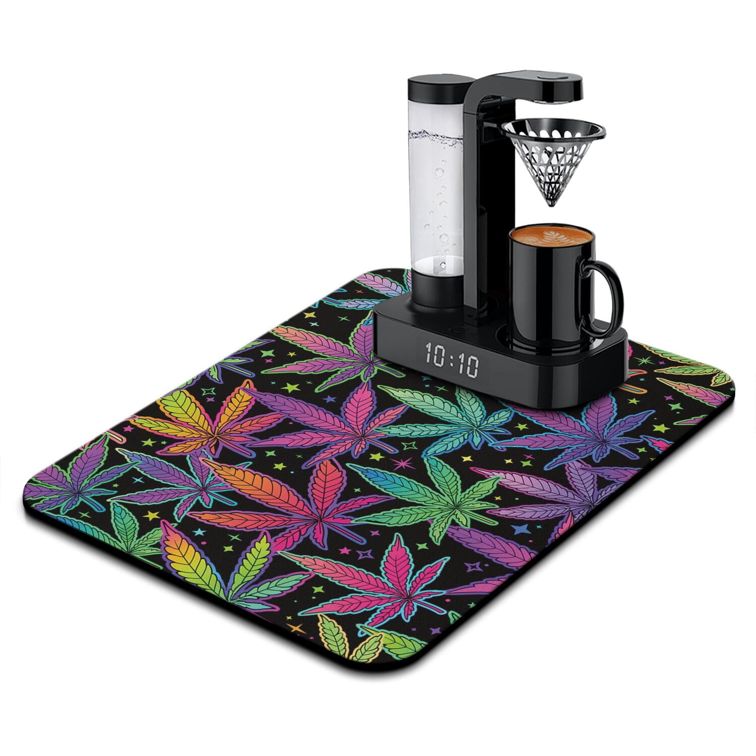 Neon Marijuana Leaf Glow in the Dark Kitchen Mat, Weed Leaf Dish Drying ...