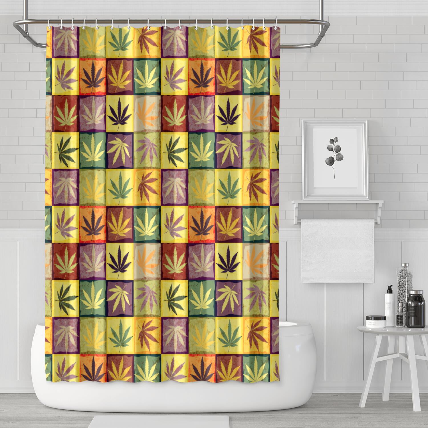 Neon Marijuana Leaf Glow in the Dark Waterproof Shower Curtain, Machine ...