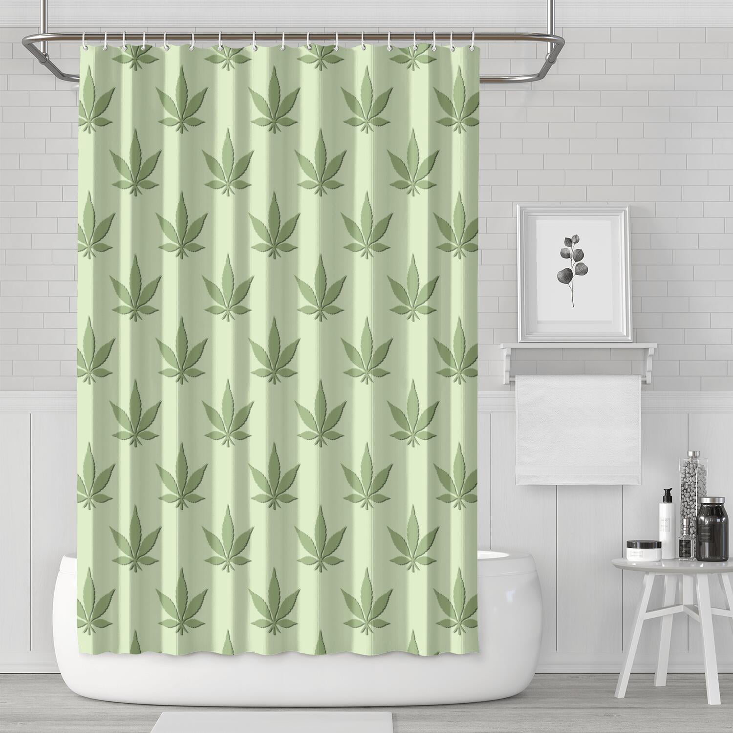 Neon Marijuana Leaf Shower Curtain - Glow in The Dark Bathroom Drape ...