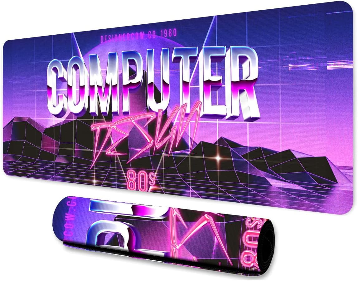 Neon Mouse Pad 31.5x11.8 Inches Japanese Retro 80s Abstract Mountain ...