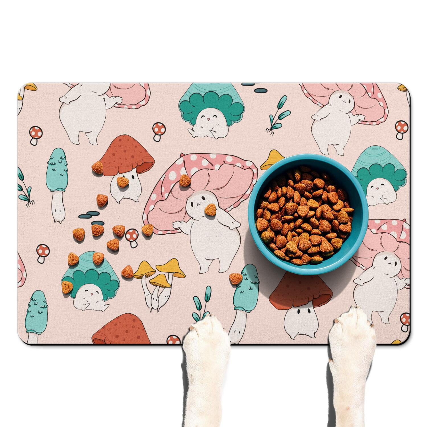 Neon Mushroom Dog Feeding Mat - Absorbent Pet Food Mat - Non-Slip ...