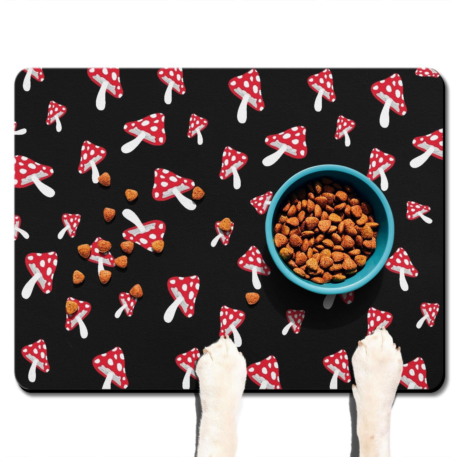 Neon Mushroom Dog Feeding Mat - Absorbent Pet Food Mat - Non-Slip ...
