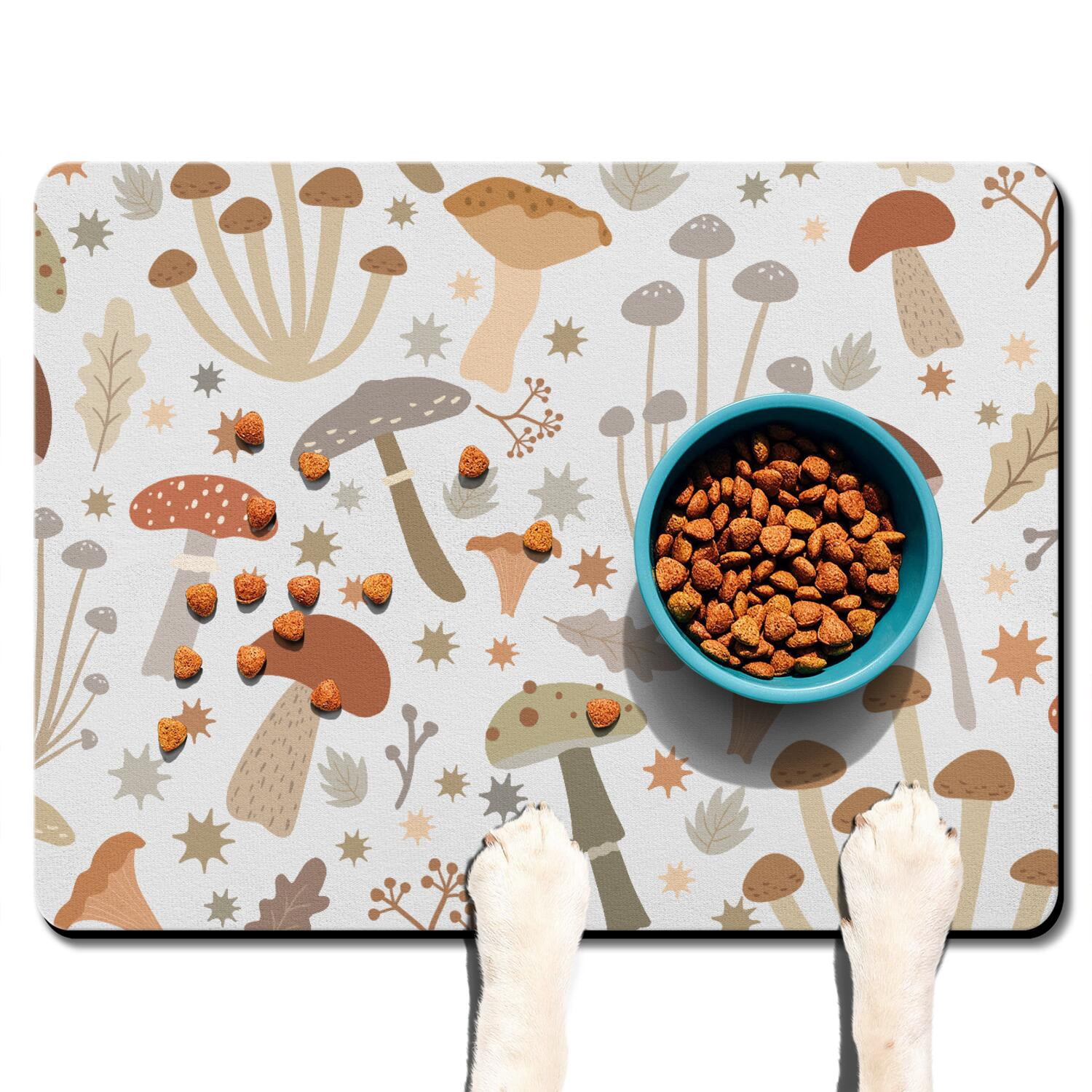Neon Mushroom Dog Feeding Mat - Absorbent Pet Food Mat - Non-Slip ...