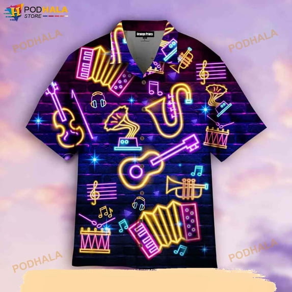 Neon Musical Instrument 3D Funny Hawaiian Shirt - Walmart.com
