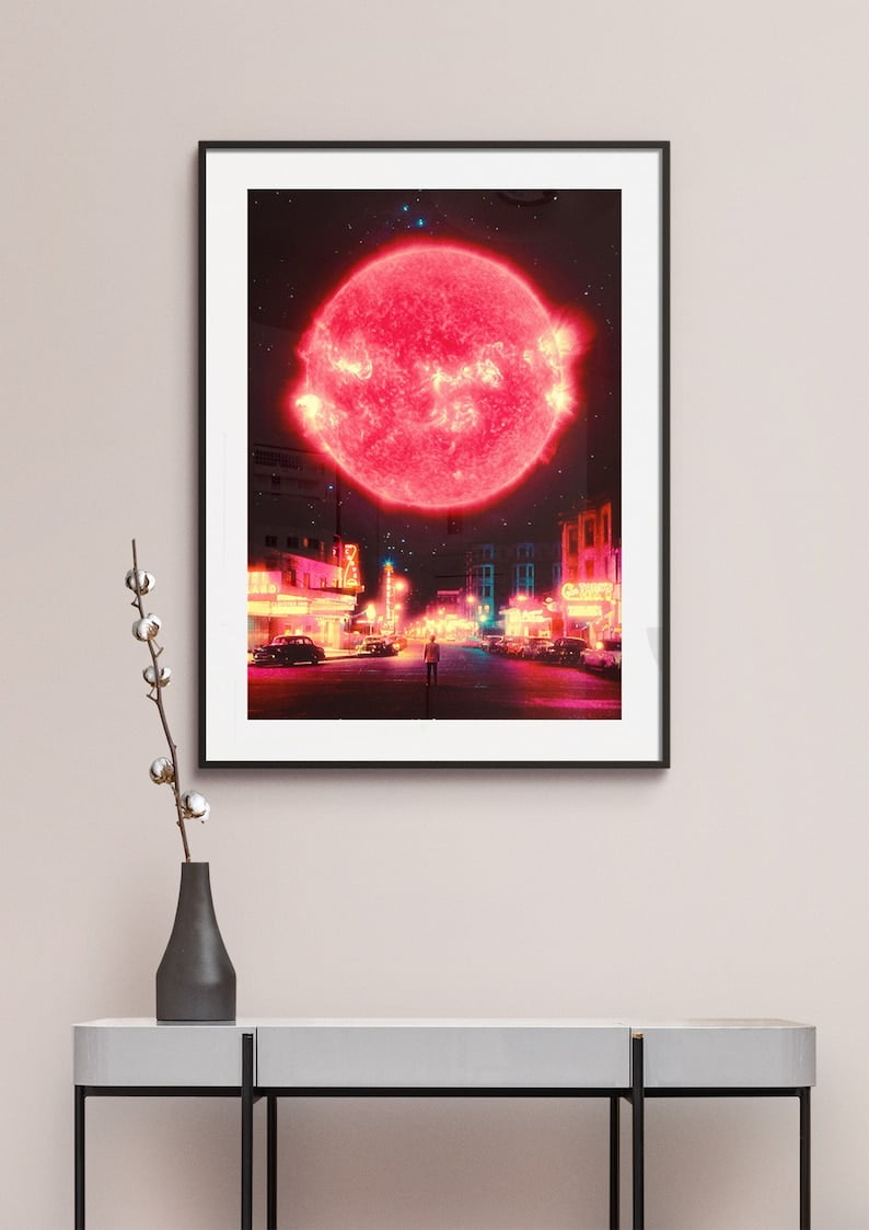 Neon Nightfall Retro Futurism Cosmos Vintage Collage Galaxy Lunar Art ...