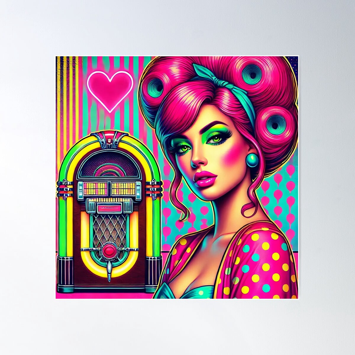 Neon Nostalgia – Retro Beauty And Classic Jukebox Poster Wall Art, Modern Wall Decor For Living ...