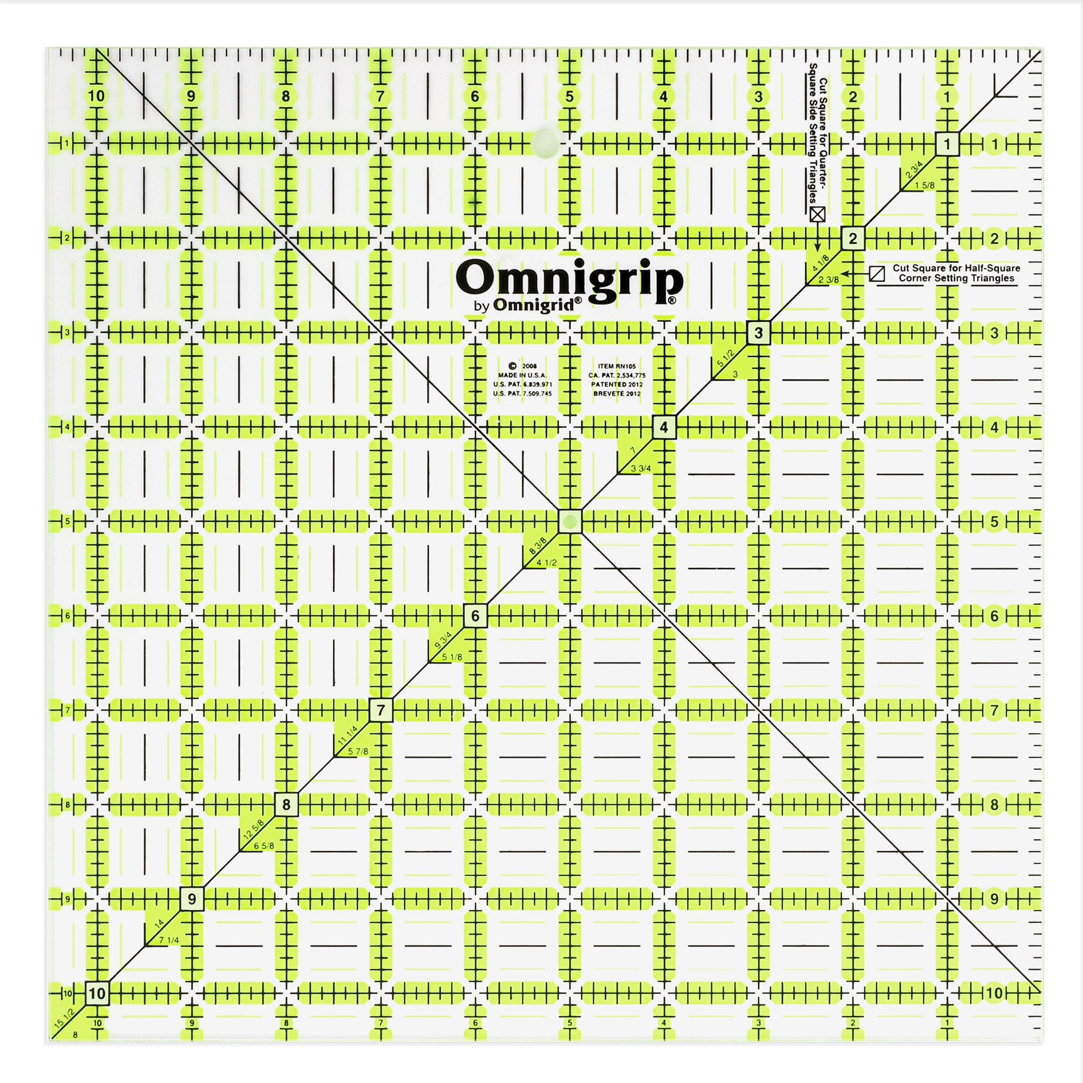 Neon Omnigrip 10.5" Non-Slip Ruler, Square Quilter's Ruler by Omnigrid ...