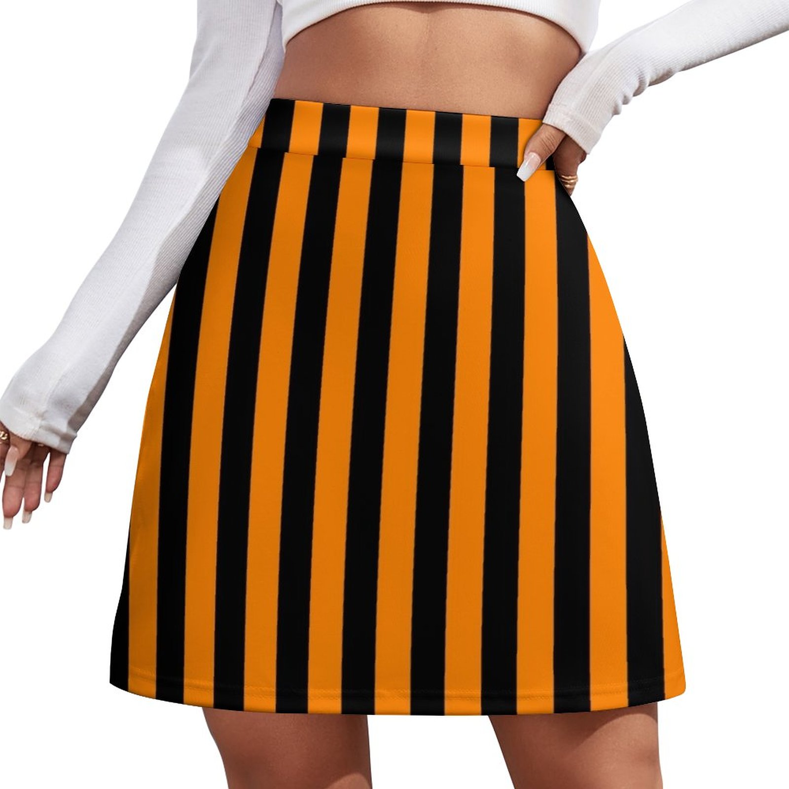 Neon Orange and Black Vertical Stripes Mini Skirt Women's skirt Short ...