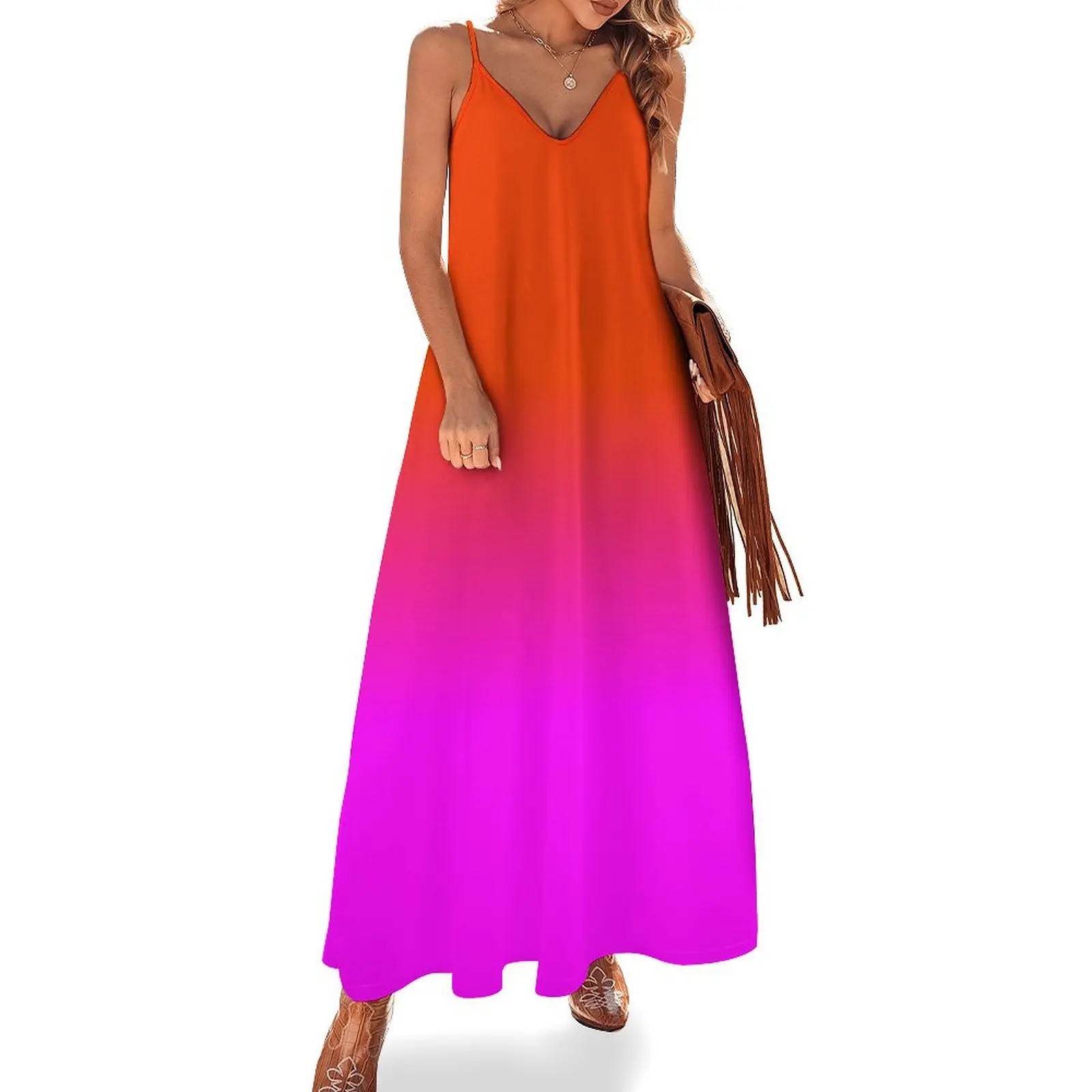 Neon Orange and Hot Pink Ombre Shade Color Fade Sleeveless Dress dress ...