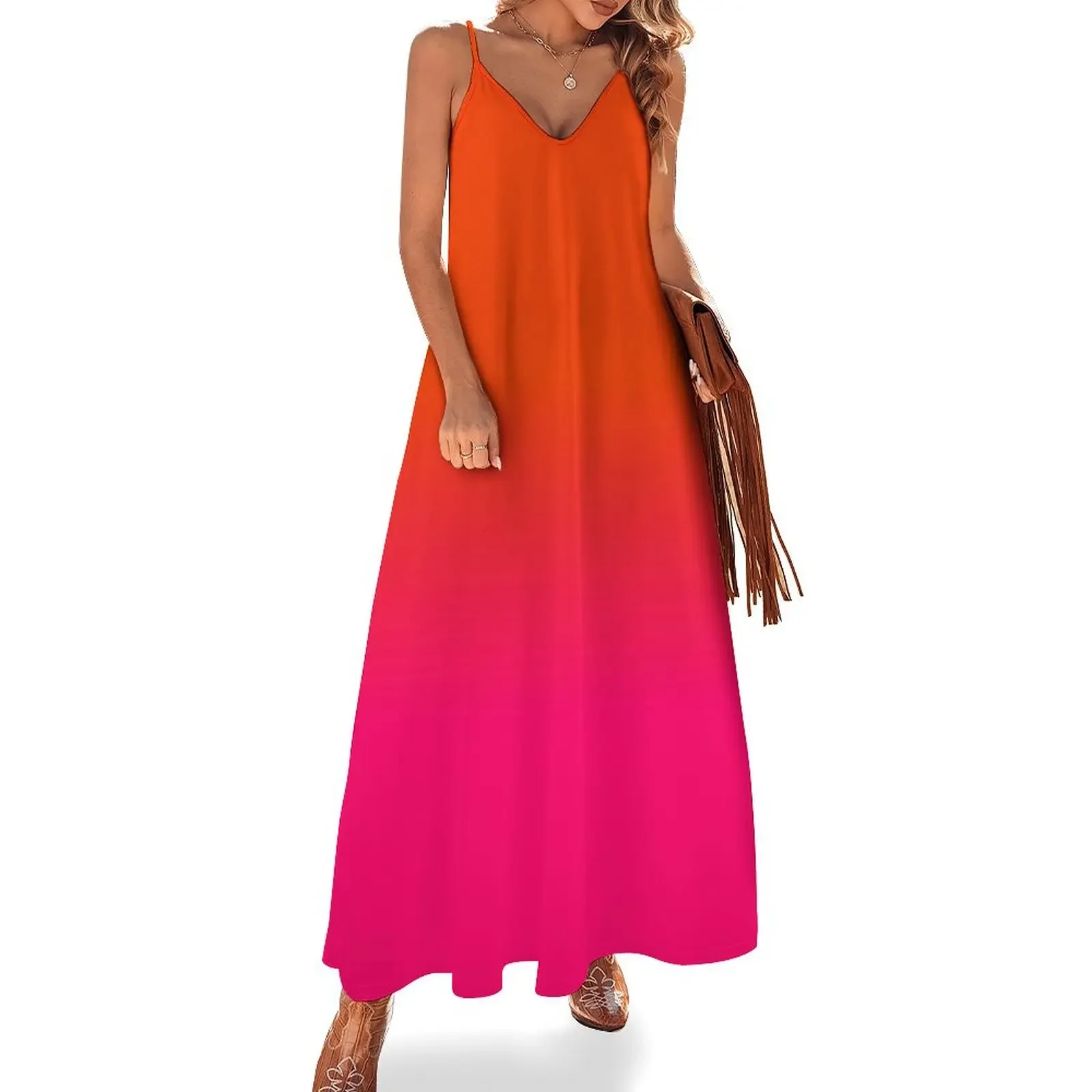 Neon Orange and Neon Pink Ombre Shade Color Fade Sleeveless Dress ...