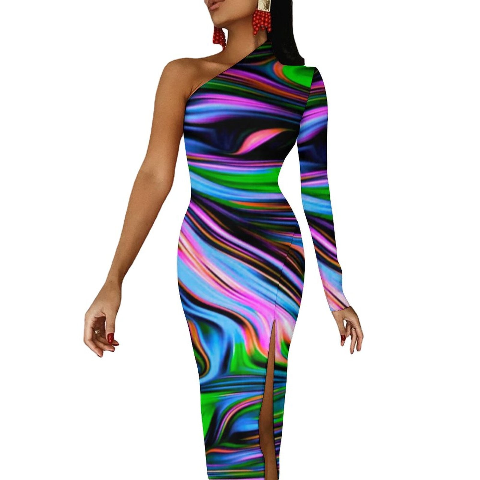 Neon Paint Long Dress Women Graffiti Splatter Print Party Maxi Dress ...