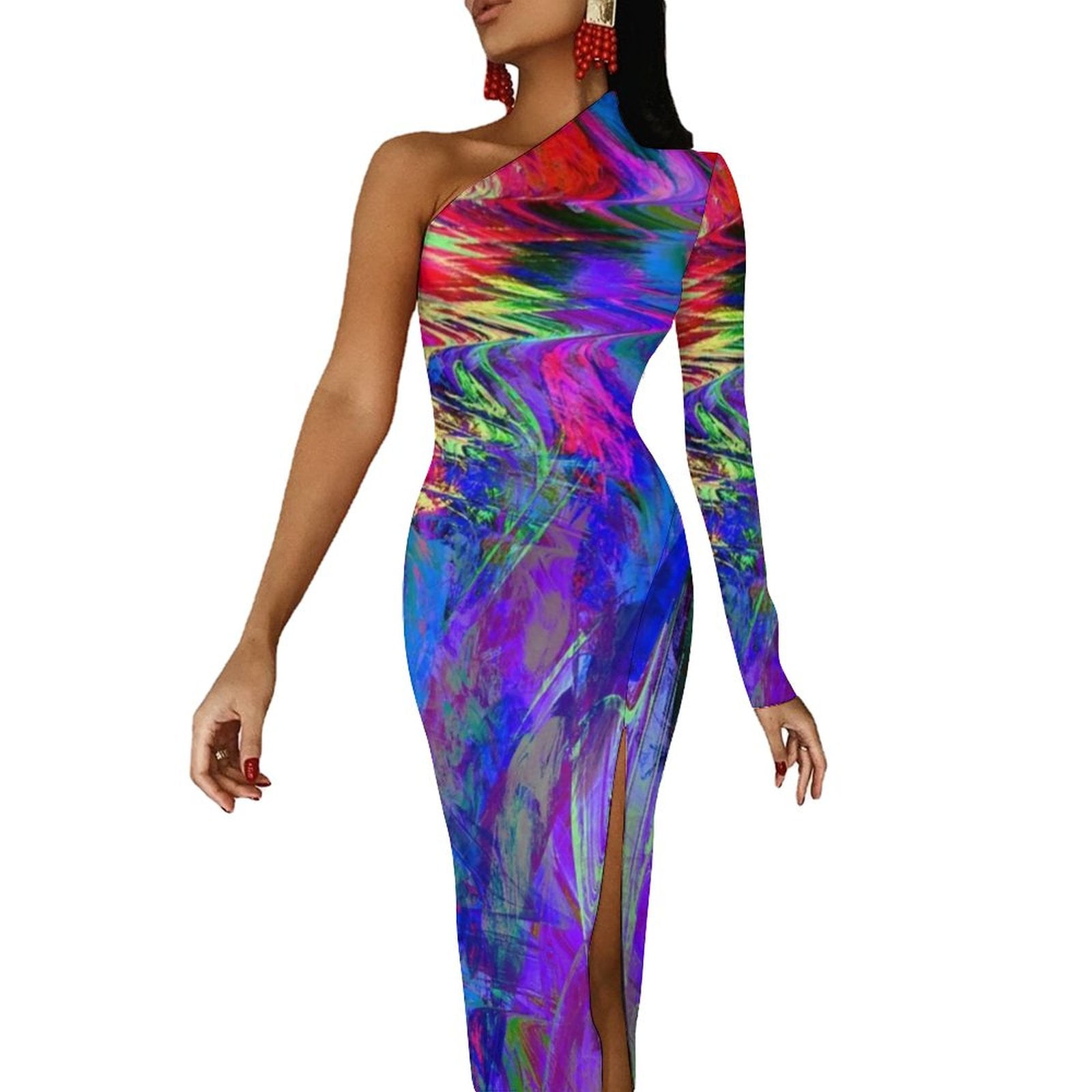 Neon Paint Long Dress Women Graffiti Splatter Print Party Maxi Dress ...