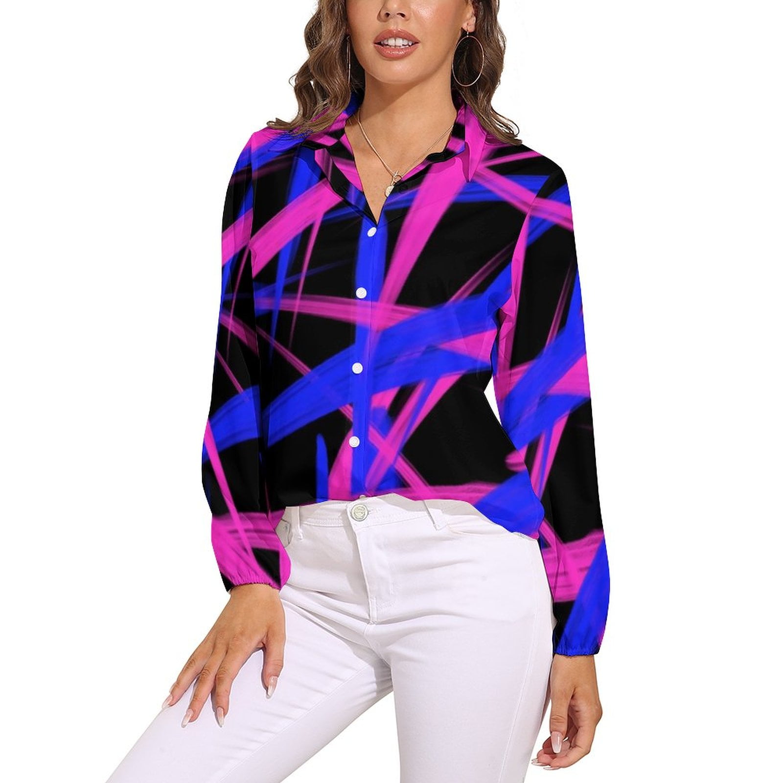 Neon Paint Loose Blouse Pretty Splatter Print Casual Oversize Blouses ...
