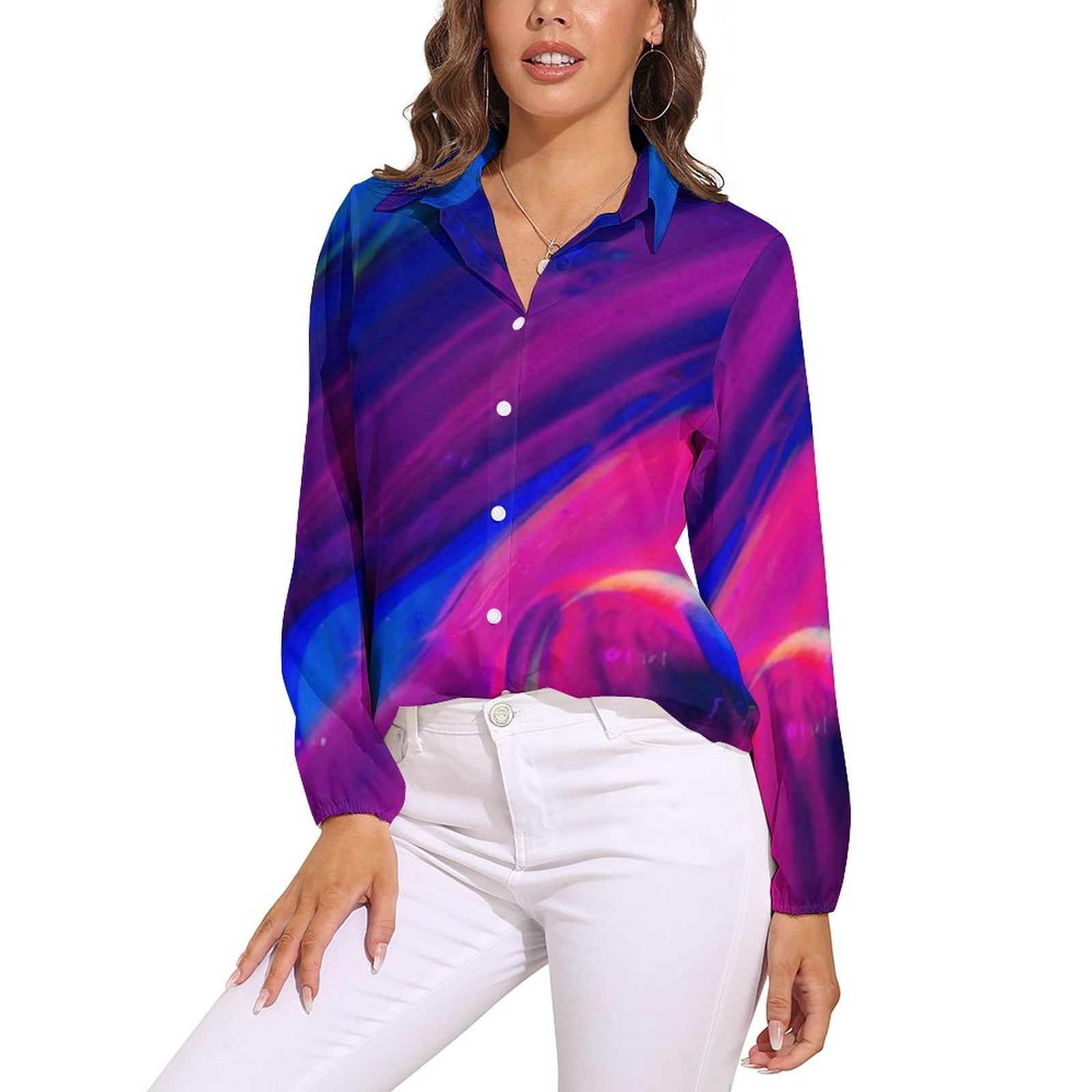 Neon Paint Loose Blouse Pretty Splatter Print Casual Oversize Blouses ...