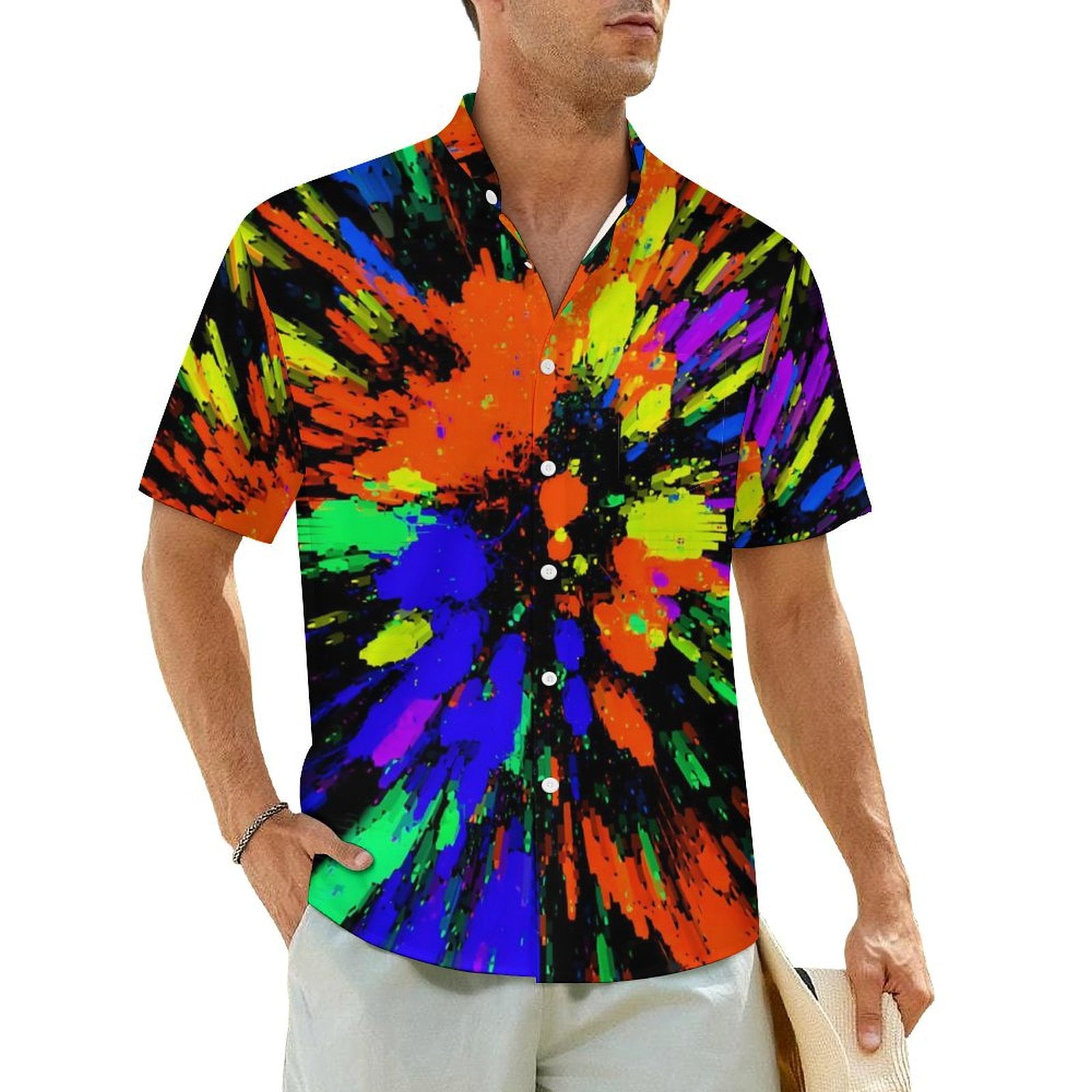 Neon Paint Print Summer Shirt For Men Beach Purple Splatters Casual ...