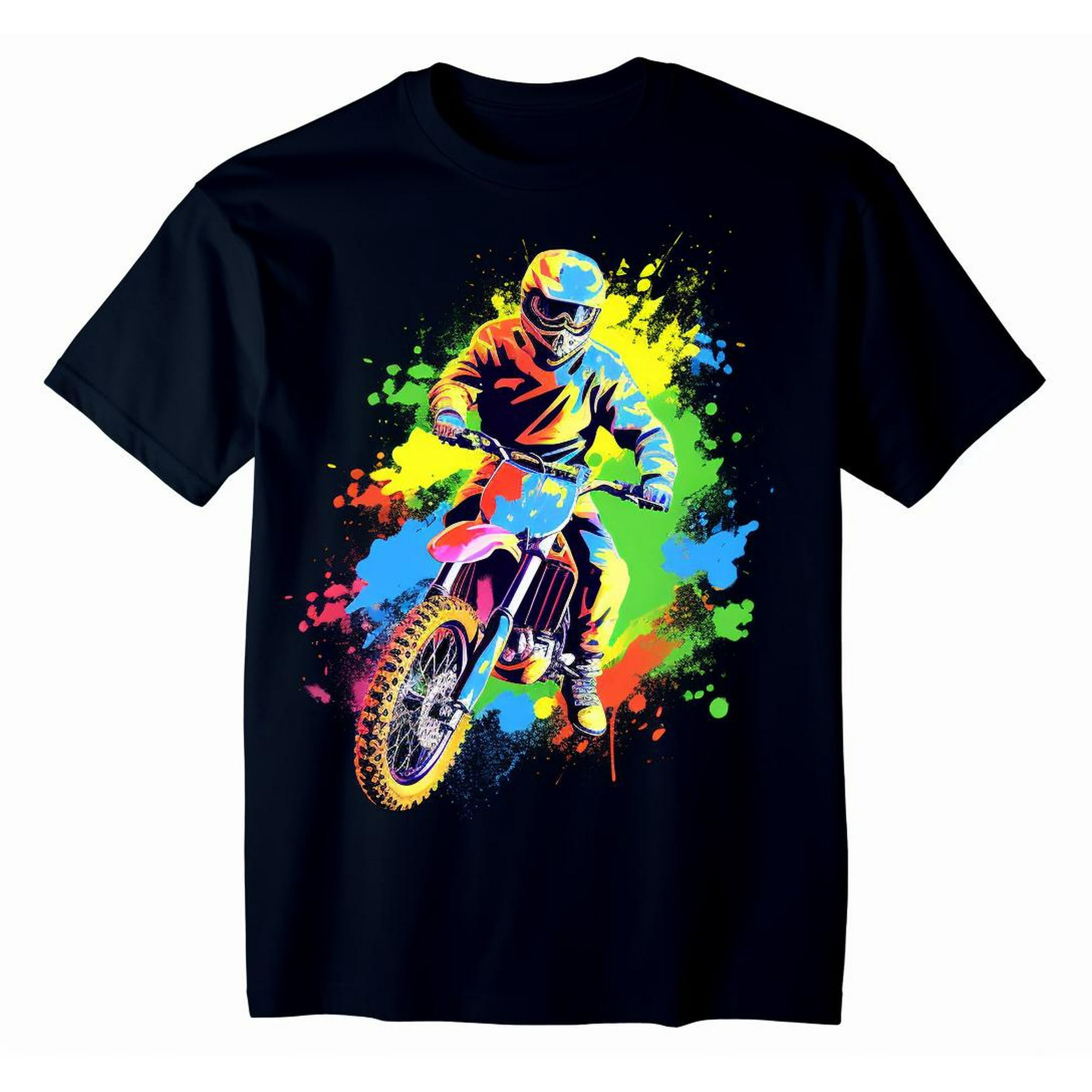 Neon Paint Splatter Motocross Rider for Men Short Sleeve Graphic T ...