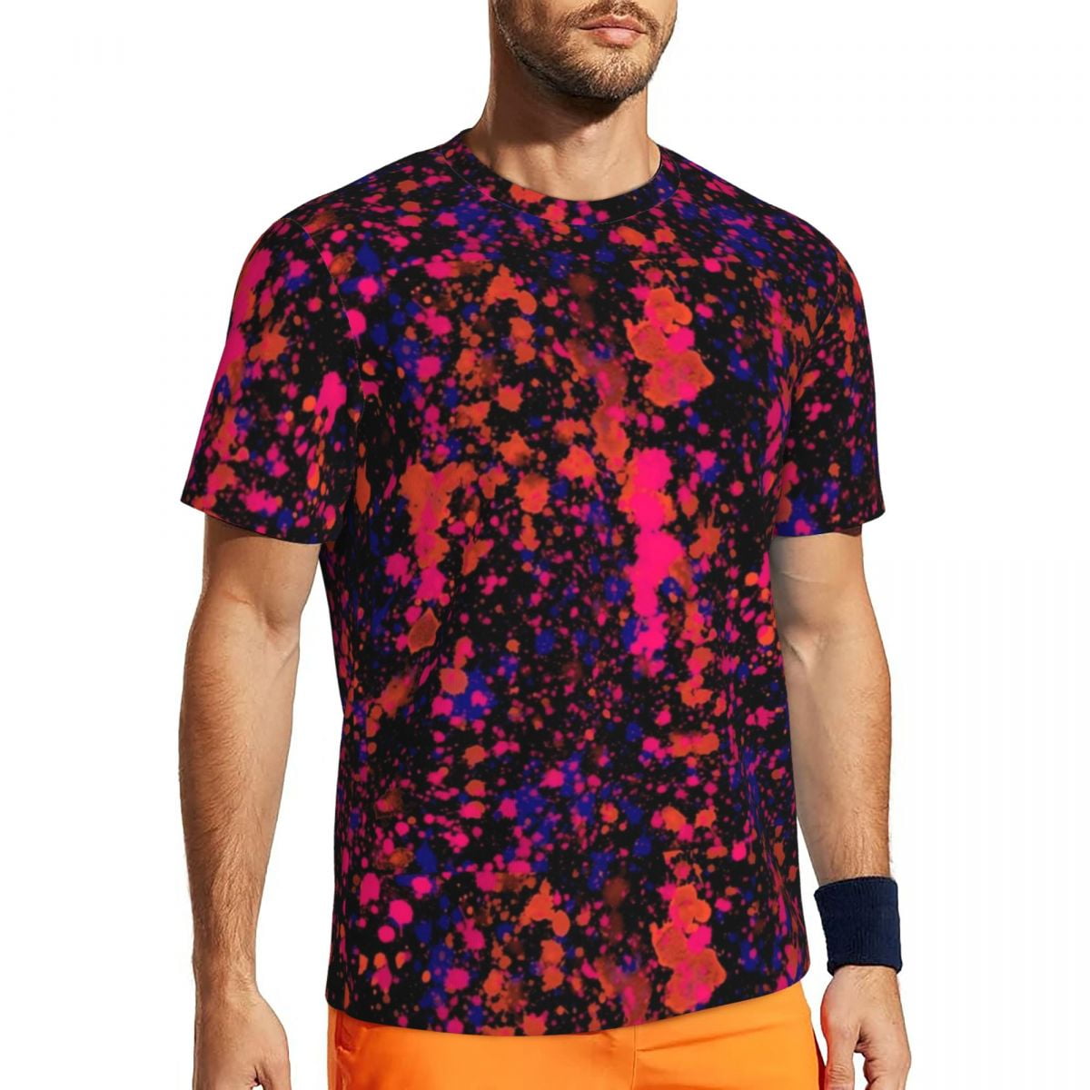 Neon Paint Splatter T-Shirt Men Blue Purple Streetwear Gym T-Shirts ...