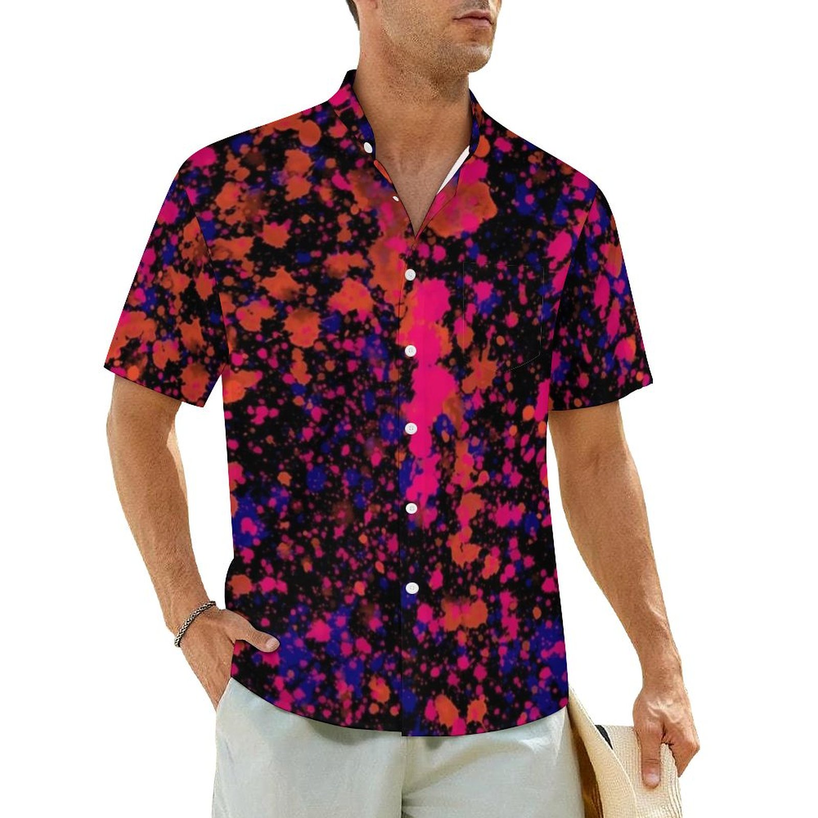 Neon Paint Splatter Vacation Shirt Abstract Graffiti Hawaiian Casual ...