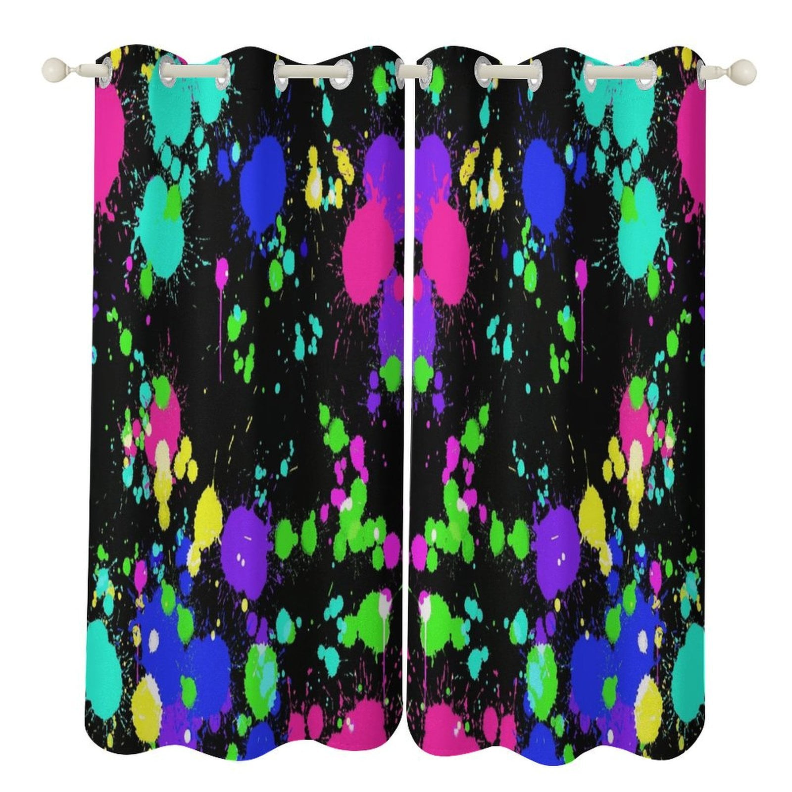 Neon Paint Splatters Window Blackout Curtain 3d Printed Curtain Bedroom ...