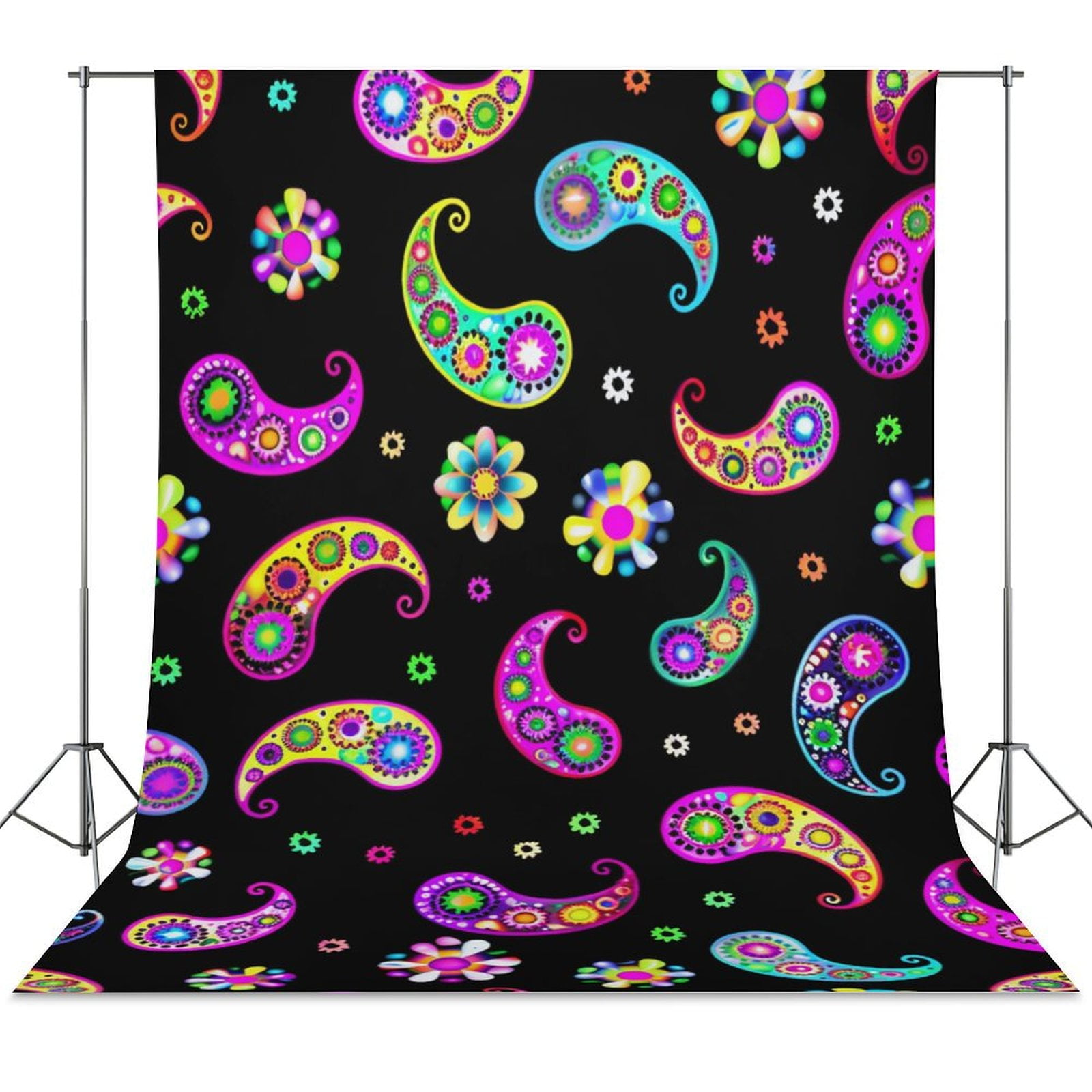 Neon Paisley Floral Black Background Pattern Backdrops for Photography ...