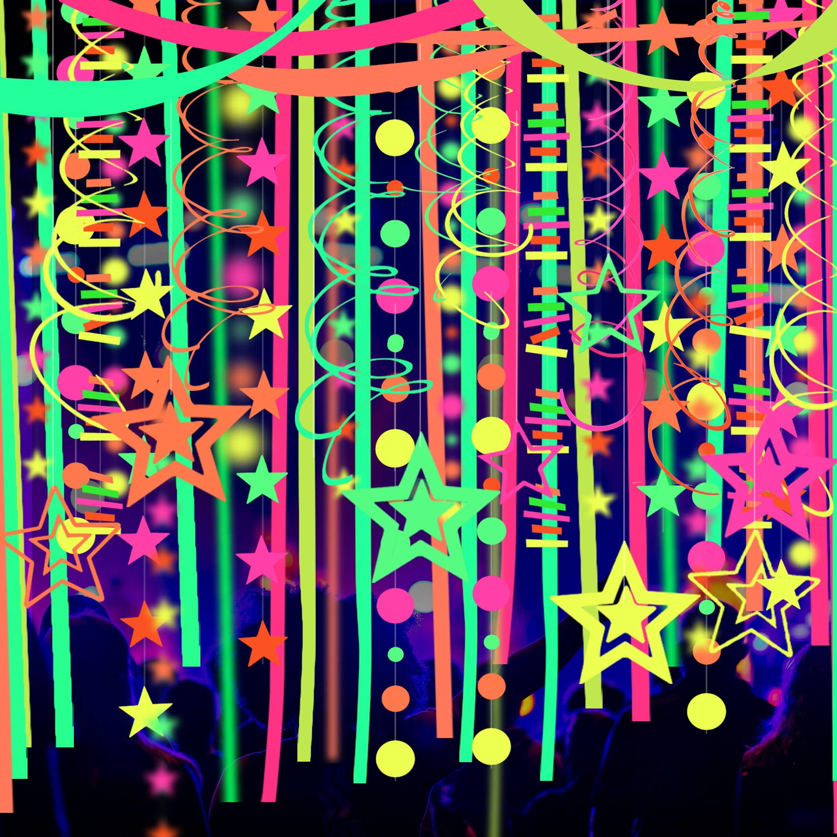 Neon Party Garland Streamers Glow Under UV Light, Fluorescent Crepe ...