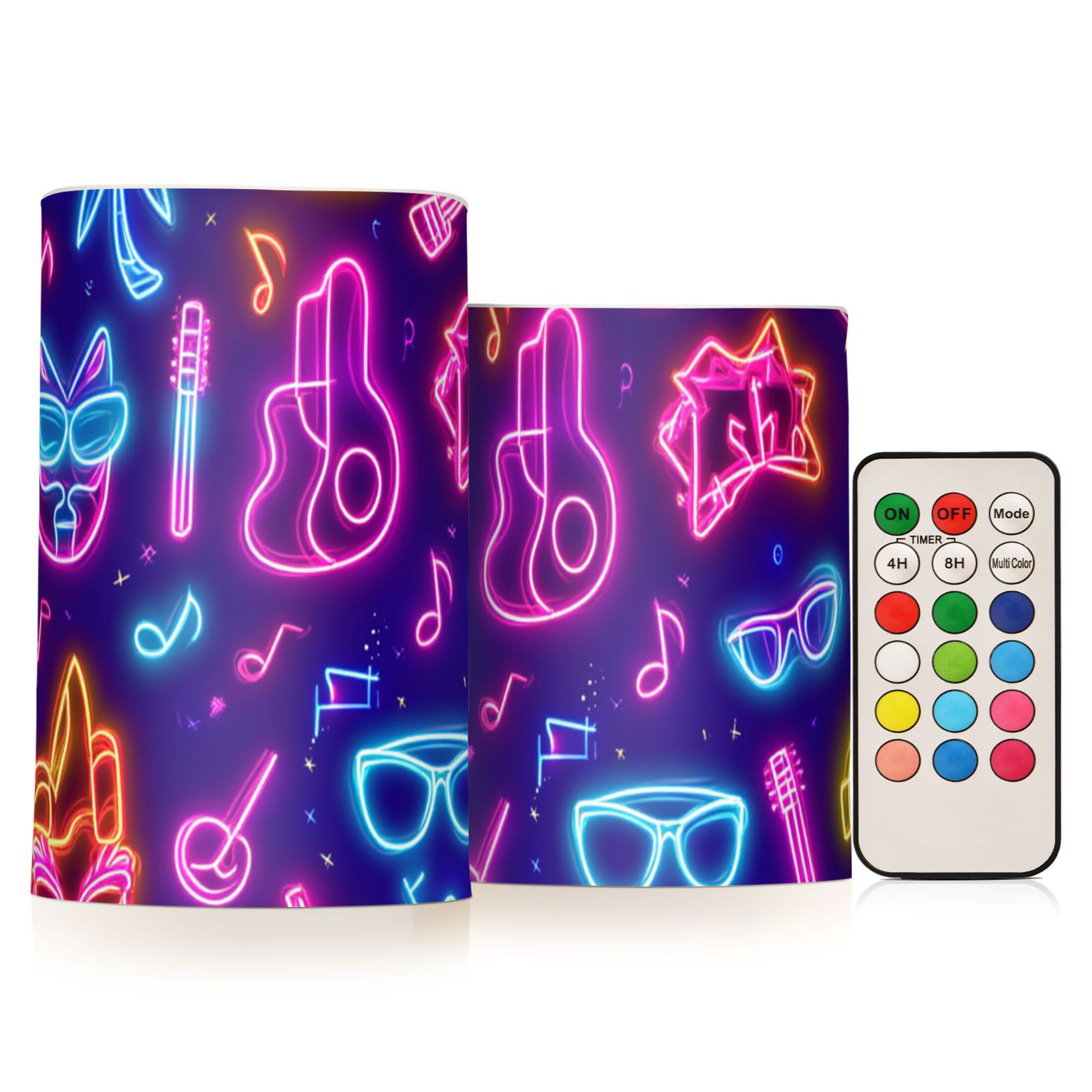 Neon Party Icons and Instruments Flickering Flameless Candles Battery ...