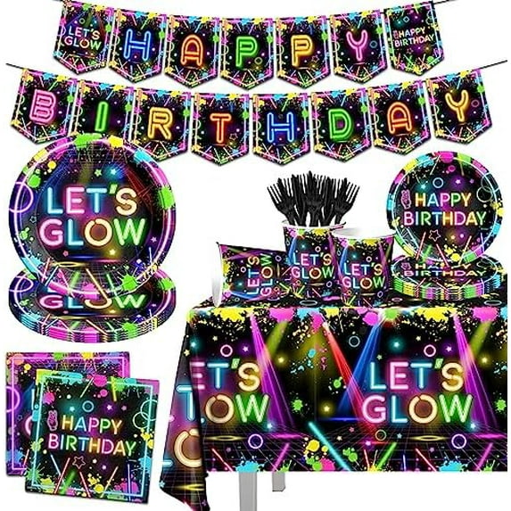 Neon Party Supplies,142Pcs Let Glow Party Decorations Including ...