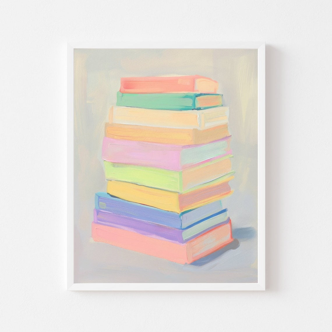 Neon Pastel Book Stack Painting Rainbow Reading Nook Wall Art Print ...