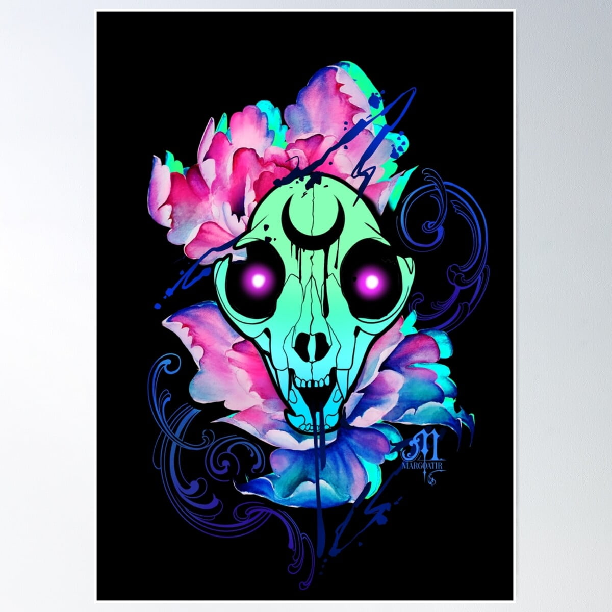Neon Pastel Goth Skull Poster Wall Art, Modern Wall Decor For Living ...