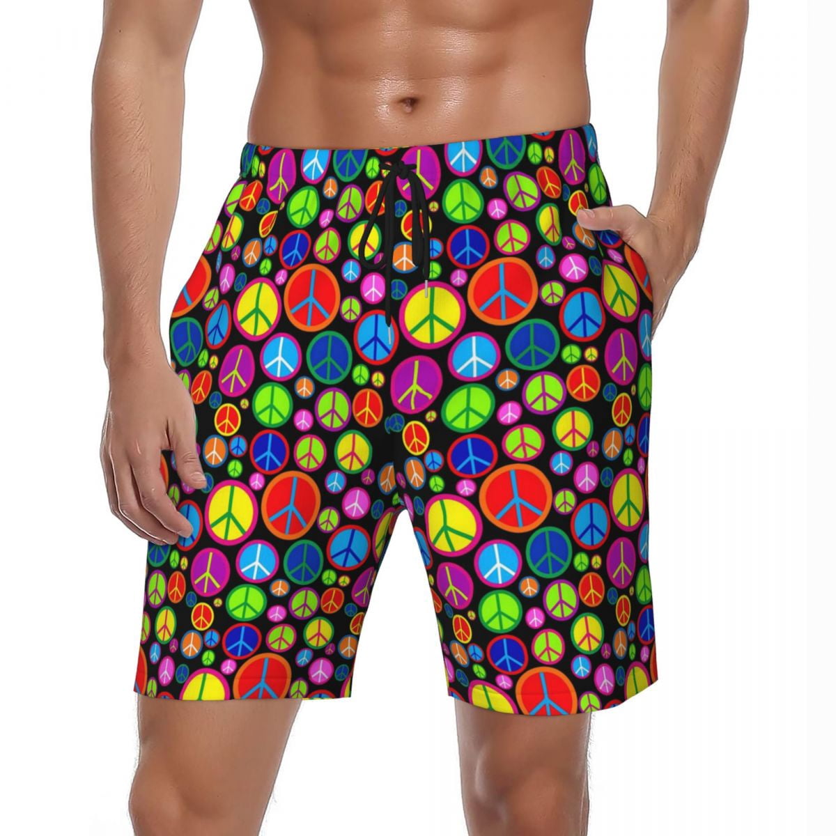 Neon Peace Sign Board Shorts Summer Colorful Print Retro Board Short ...