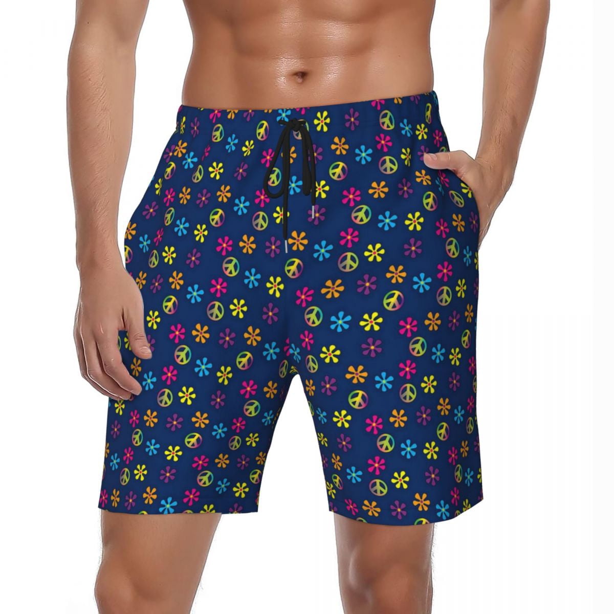 Neon Peace Sign Board Shorts Summer Colorful Print Retro Board Short ...