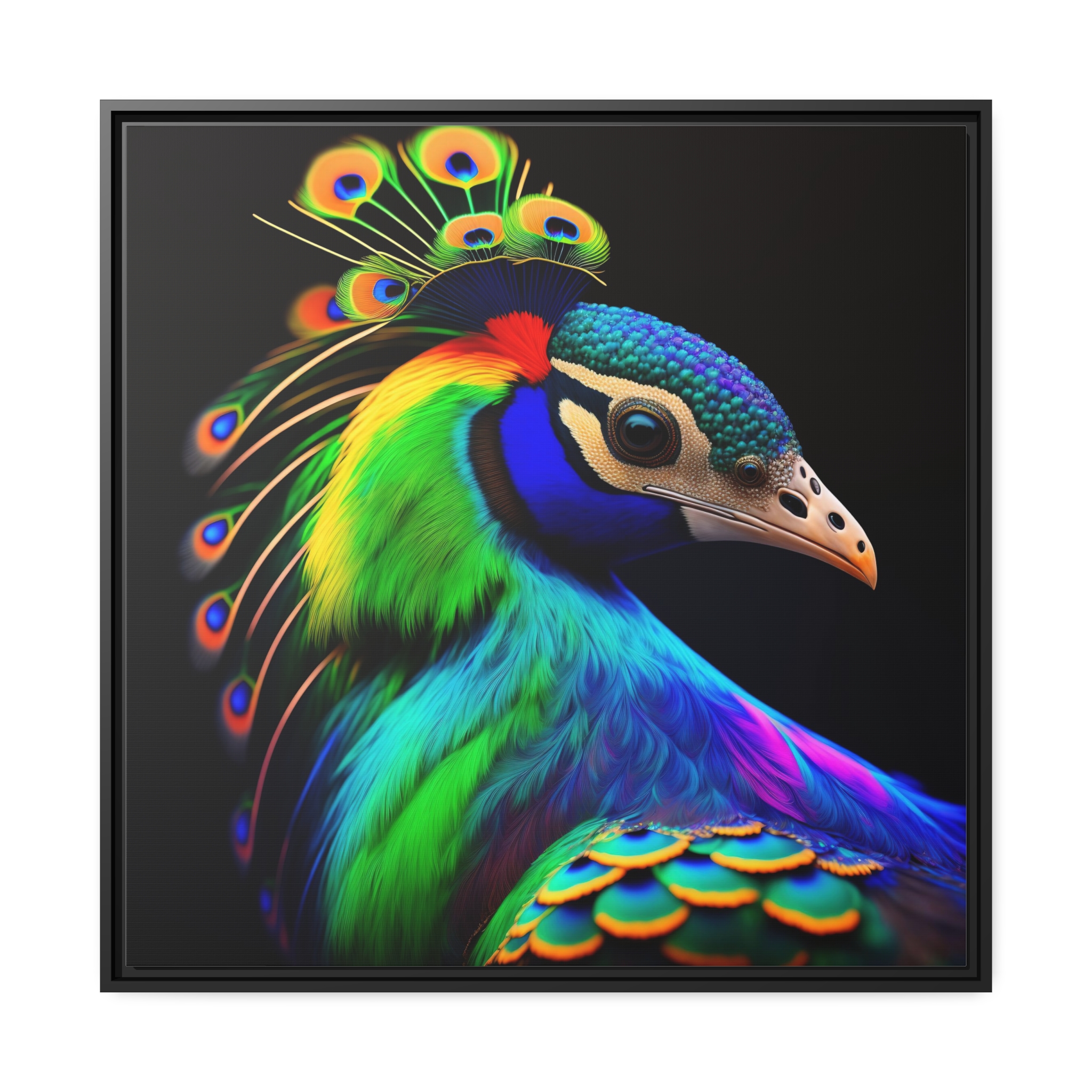 Neon Peacock Framed Canvas Wall Art - Unreal Series Pop Art - Walmart.com