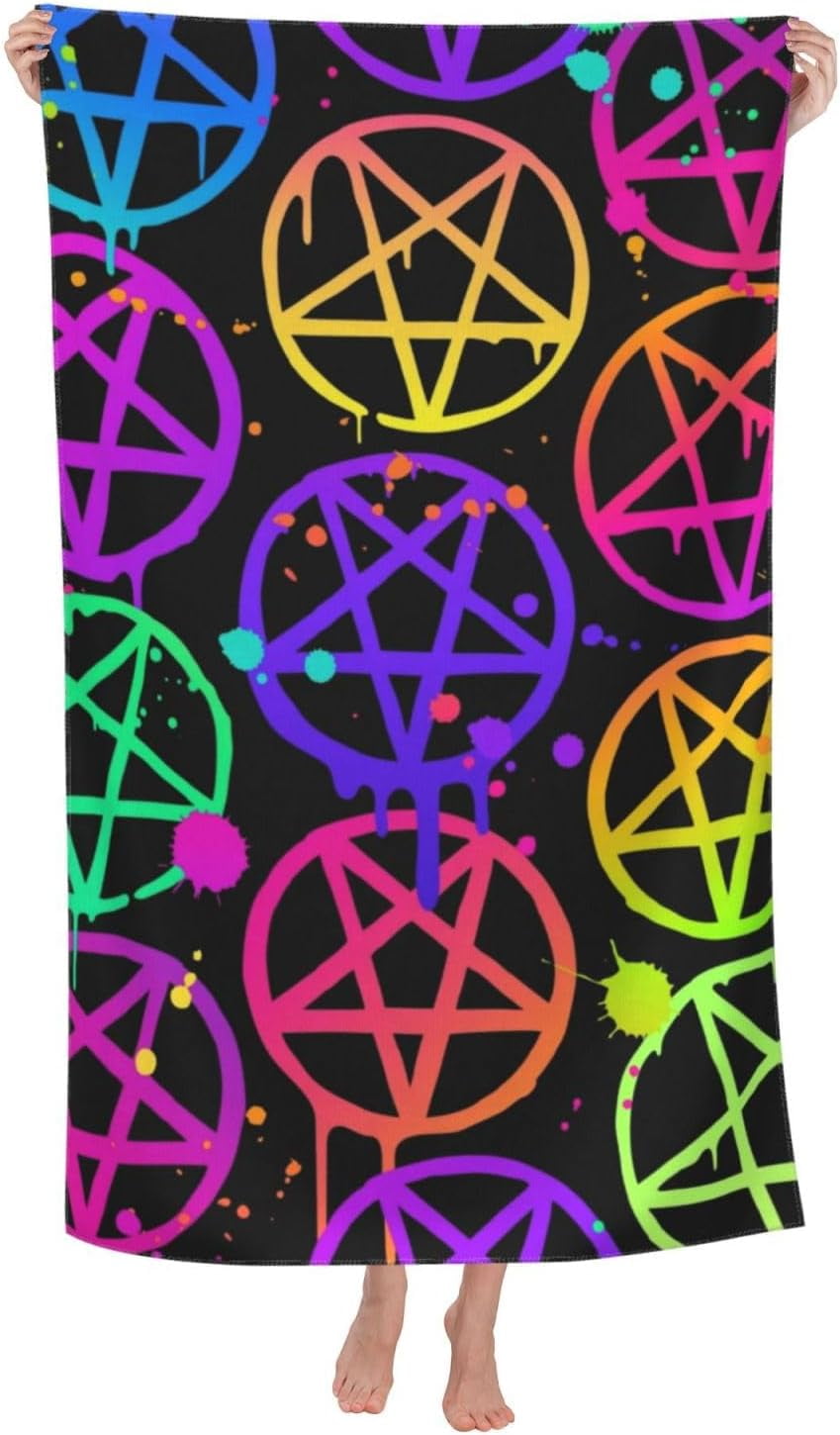Neon Pentagram Large Beach Towel - Plush Thick Cotton Pool Towel, Adult ...