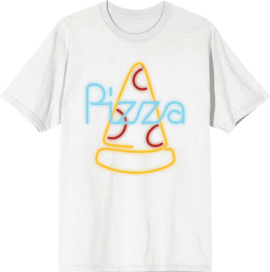 Neon Pepperoni Pizza Sign Men's White Crew Neck Short Sleeve Tee-XS ...