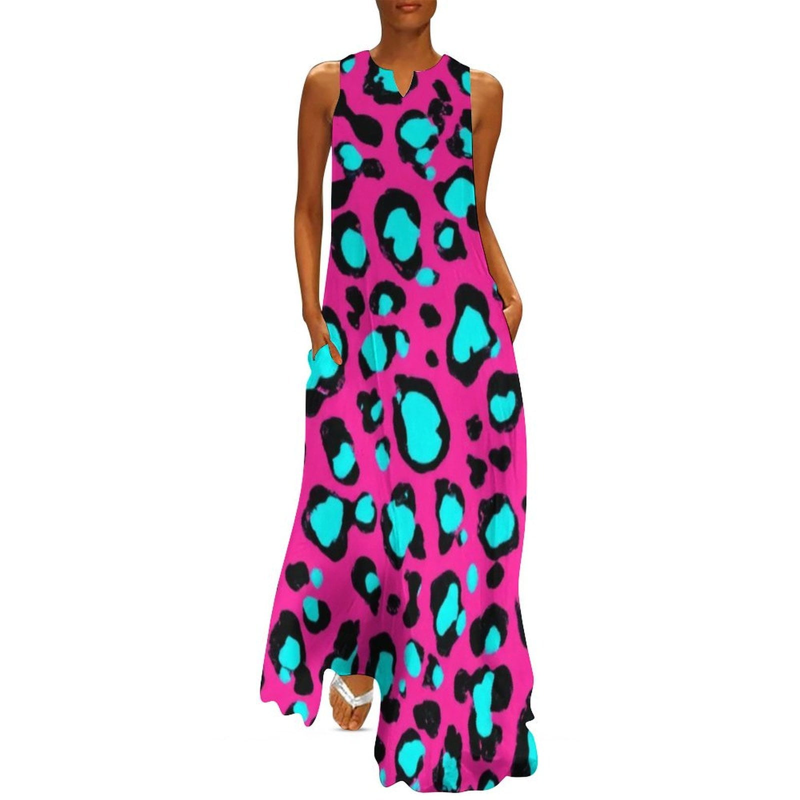 Neon Pink And Blue Leopard Print Long Dress luxury evening dresses women clothing new arrivals ...