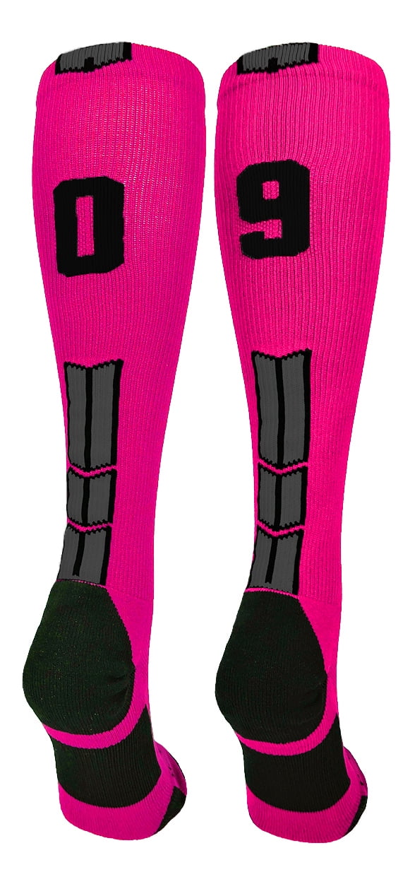 Neon Pink/Black Player Id Over the Calf Number Socks (#09, Small ...
