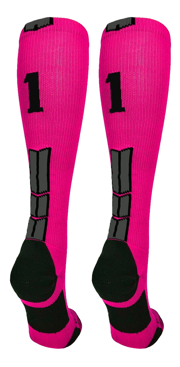 Neon Pink/Black Player Id Over the Calf Number Socks (#11, Large ...
