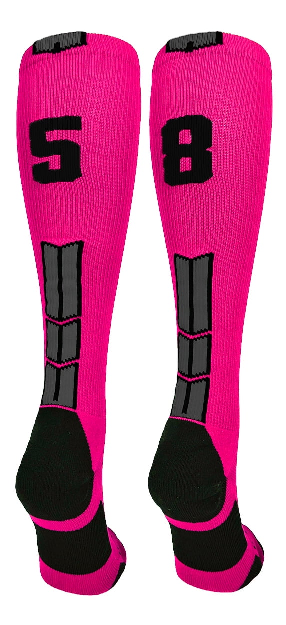 Neon Pink/Black Player Id Over the Calf Number Socks (#58, Small ...