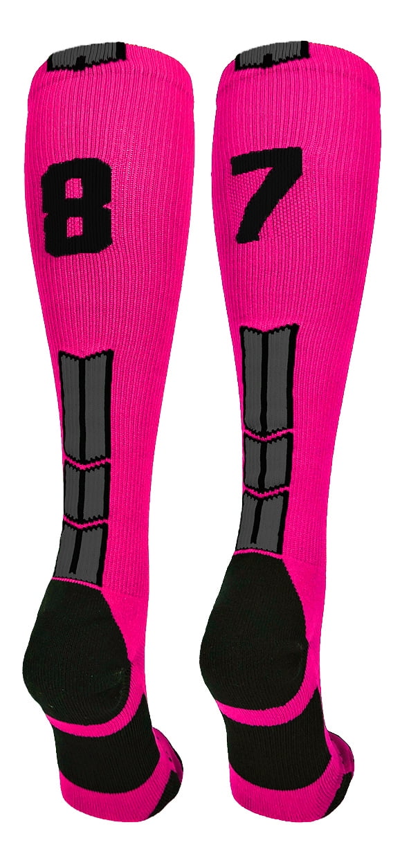 Neon Pink/Black Player Id Over the Calf Number Socks (#87, Medium ...